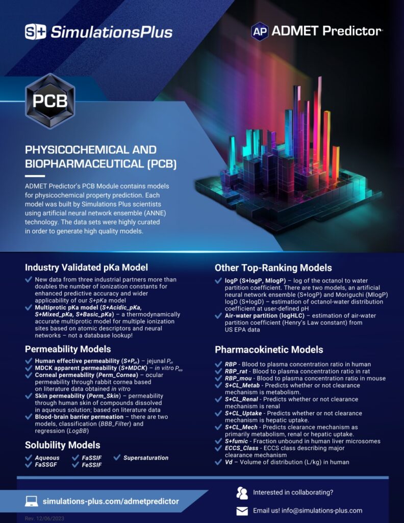 AP Physicochemical & Biopharmaceutical (PCB) Module Flyer - Simulations Plus