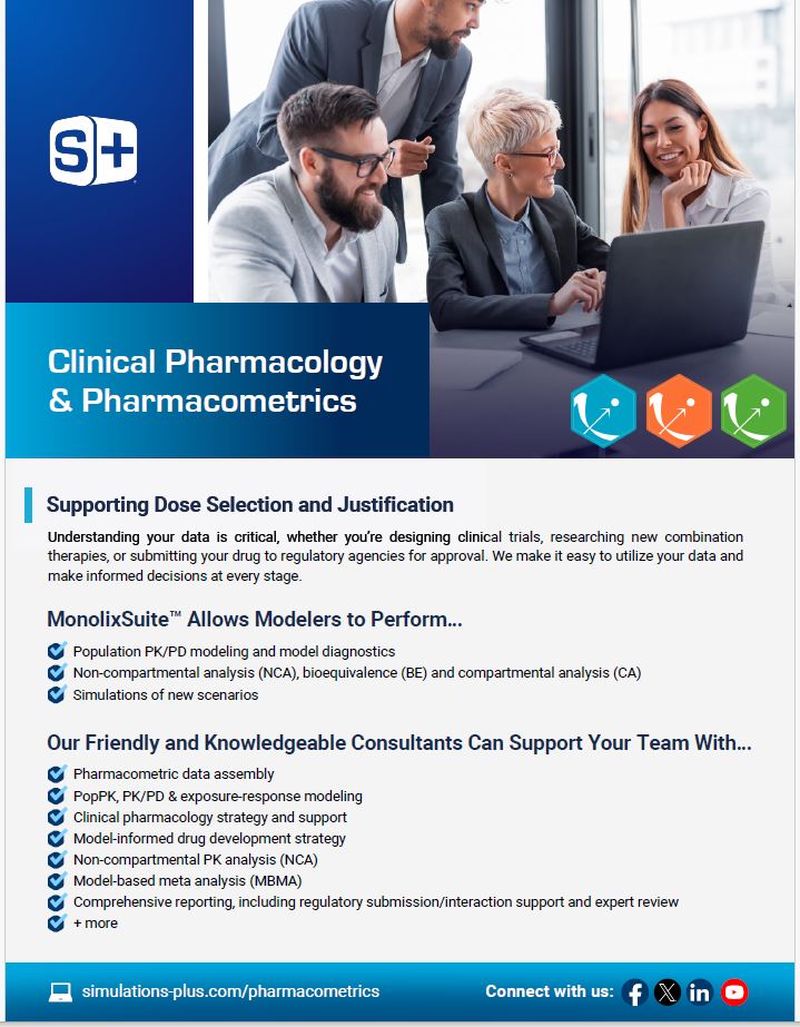 Clinical Pharmacology & Pharmacometrics Software and Services Flyer - Simulations Plus