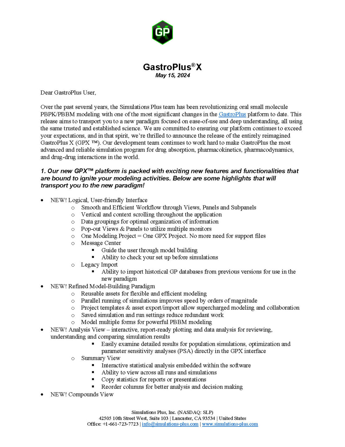 GastroPlus®X Release Notes - Simulations Plus