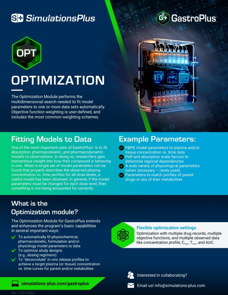 GP Optimization Module Flyer - Simulations Plus
