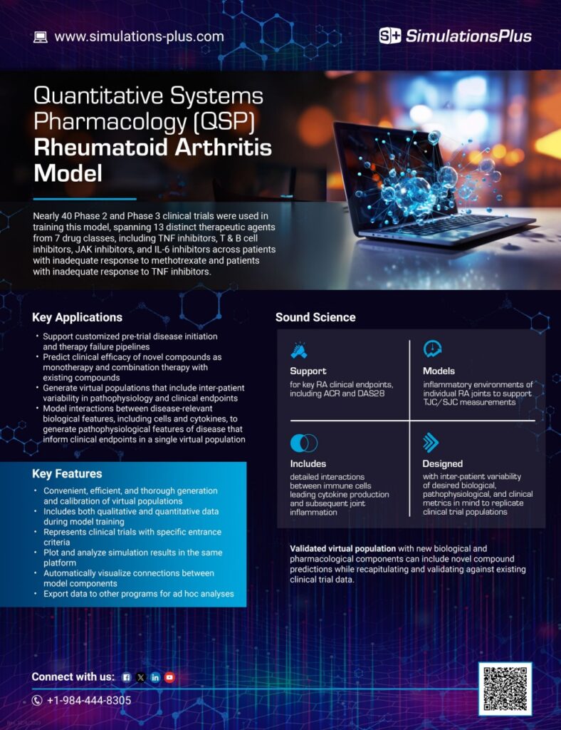QSP Rheumatoid Arthritis (RA) Model Flyer - Simulations Plus